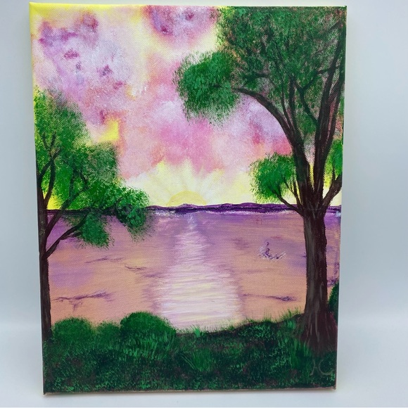 Artisan | Art | Original Signed Yellow Sunrise Acrylic Painting On 1x14 ...